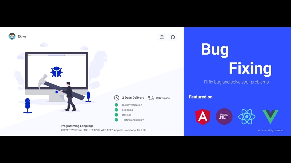 แก้ Bug เพิ่ม Features .NET (C#, VB), Angular, VueJs and ReactJs