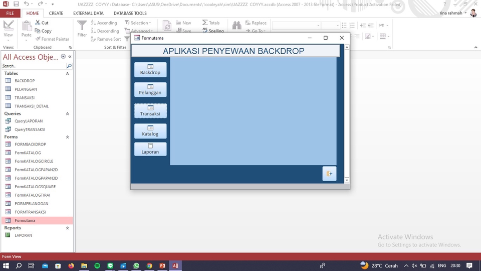 Pembuatan aplikasi database menggunakan Ms. Access