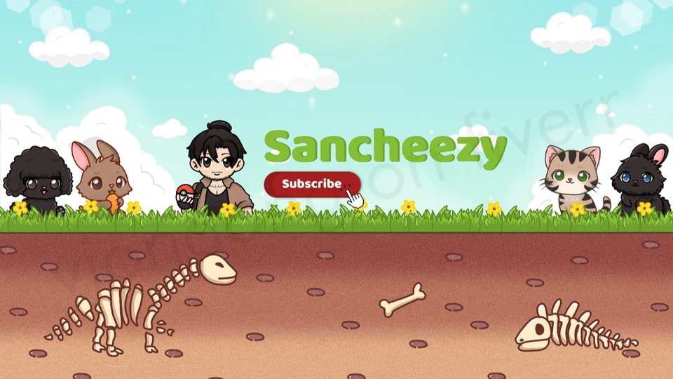 Desain illustrasi karakter cute kawaii chibi youtube banner