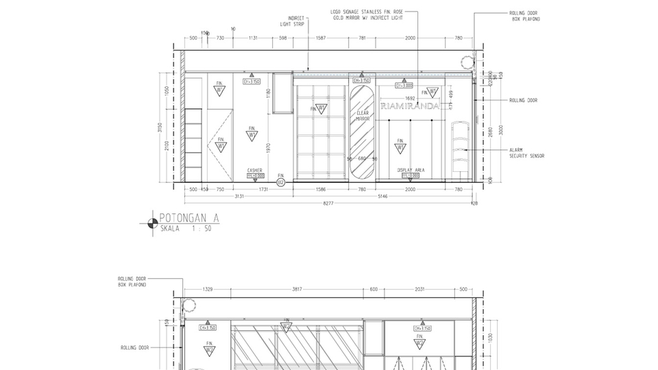 CAD Denah Tampak Potongan Boutique Store