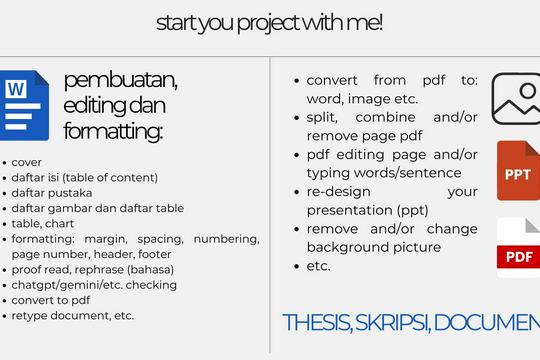 Jasa Formatting Document, Thesis, Skripsi, termasuk Edit PDF dan PPT