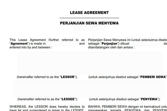 Lease Agreement / Perjanjian Sewa Menyewa