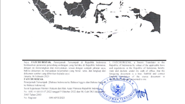 Terjemahan Tersumpah Bahasa Inggris - Bahasa Indonesia VV Cap Kemenkumham