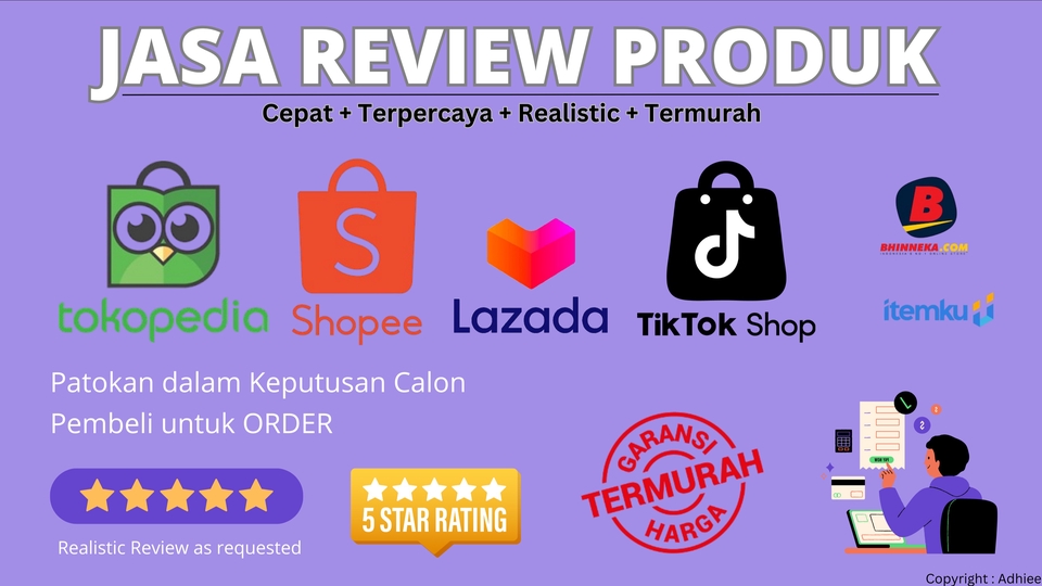 Jasa Review Produk Marketplace ((Shopee,Tiktokshop,Tokped,Lazada,DLL)