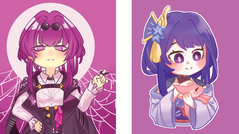 jasa gambar illustrasi chibi lucu buat avatar, stiker, mascot.