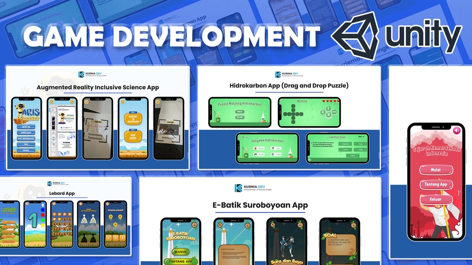 Game Development Unity berbasis 2D/3D, AR, Kuis, Game Edukasi untuk Media Pembelajaran Interaktif