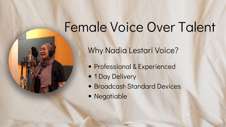 Voice Over Wanita Bahasa Indonesia - English | Cepat | Professional