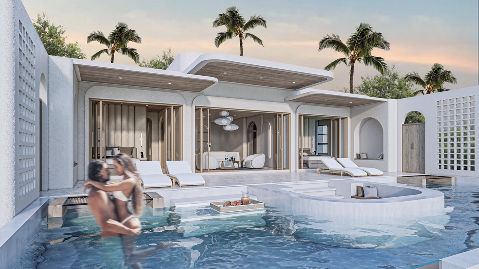 ออกแบบ Pool Villa ภายในและภายนอก 3D Perspective
