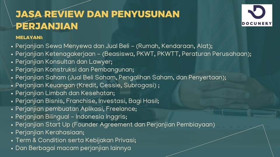 Review & Drafting Perjanjian, MOU, Addendum, NDA dan Konsultasi serta LO