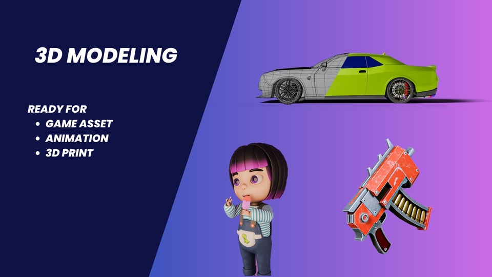 JASA DESIGN 3D MODEL CHARACTER, GAME ASSET, ANIMASI, ENVIRONMENT, DLL