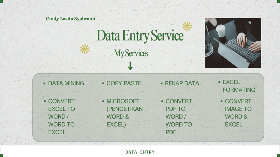 Data entry: Pengetikan, Data Mining, Rekap data, Convert format (word, excel, sheets, docs, dll)