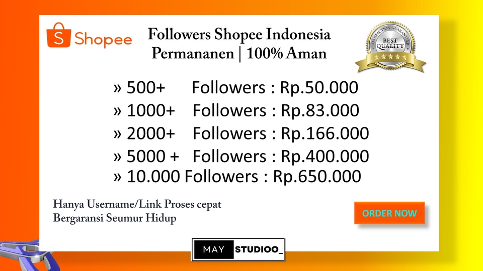 FOLLOWERS SHOPEE | LAZADA | TOKOPEDIA | INDONESIA - PERMANEN