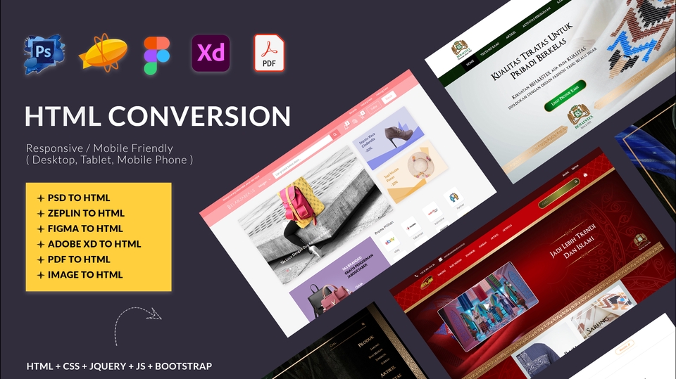 Slicing Dari Desain PSD, Zeplin, Figma, Image Ke HTML. HTML Conversion.
