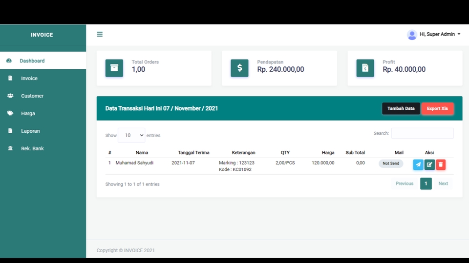Aplikasi Invoice Web & Report Excel Codeigniter