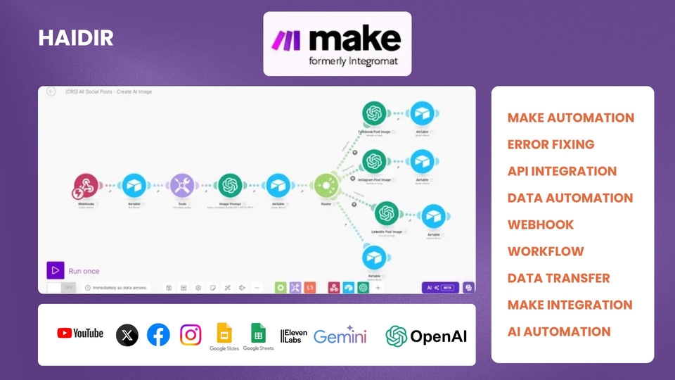 I will create and optimize custom automation scenarios for Make.com formerly Integromat
