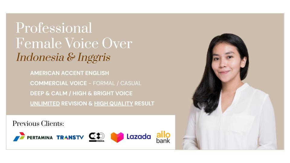 Voice Over Wanita Professional Indo & English - Unlimited Revision (Youtube, Ads, Explainer, etc)