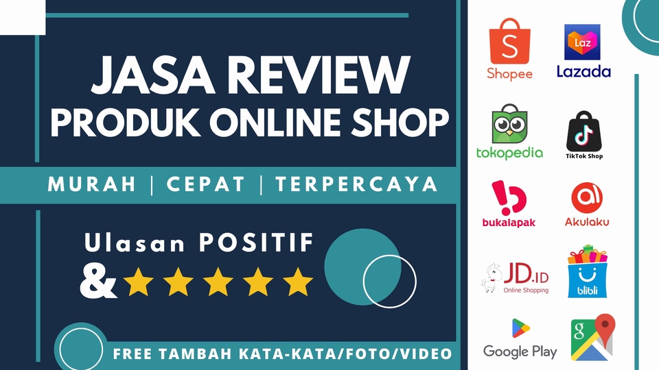 Review Onlineshop (Shopee, Tokopedia, Lazada, Tiktok Shop, BukaLapak, OLK, AkuLaku, Google, dll)
