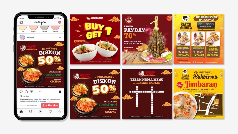 Desain Feed/ Konten Media Sosial (Food & Beverage) Dll.