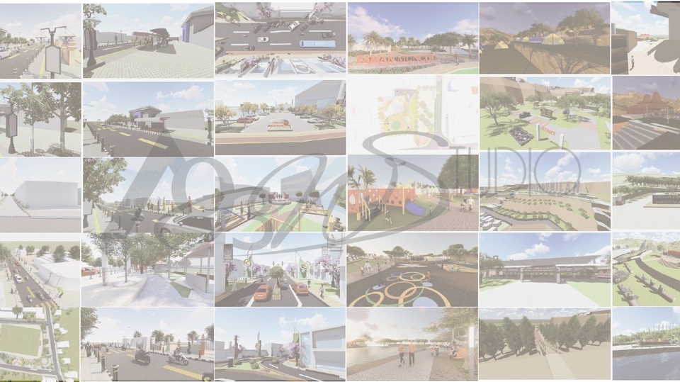 Visualisasi tiga dimensi (3D) dari desain jalan, bangunan atau kawasan