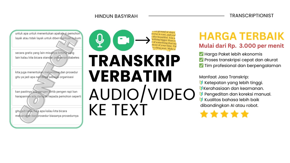 Transkrip Verbatim Audio Video ke Text Rekaman Suara file Word PDF