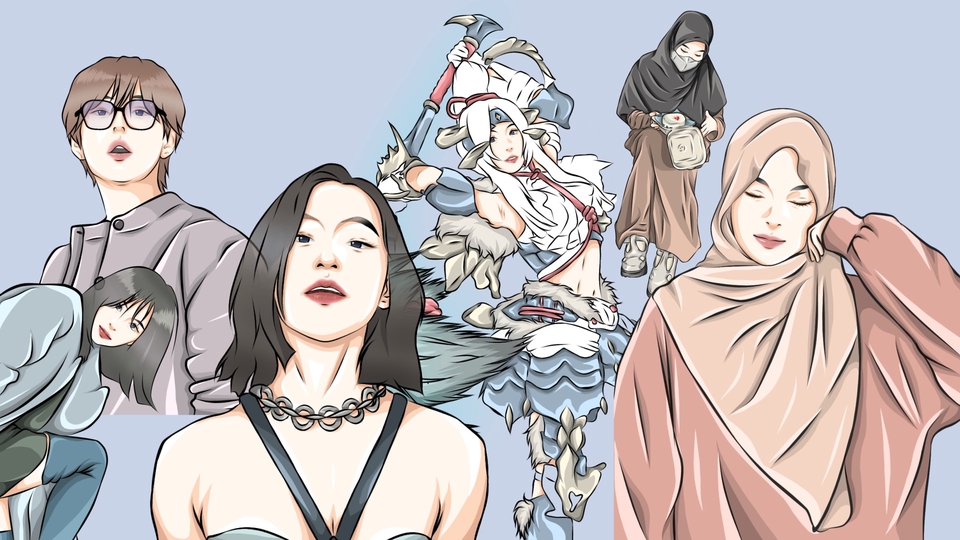 Ilustrasi karakter dari foto ke anime atau manhwa
