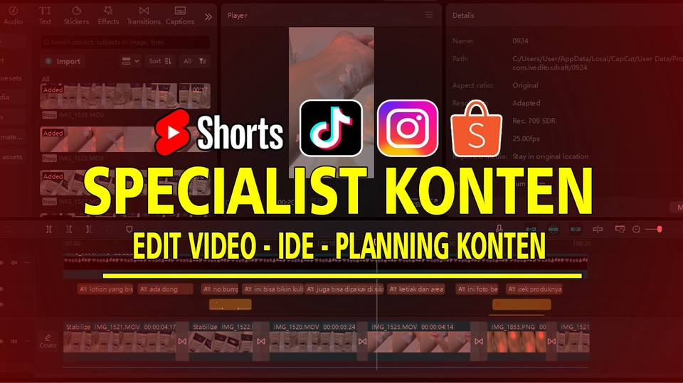 Specialist Edit Video konten Tiktok/Shopee video/Instagram reels ...