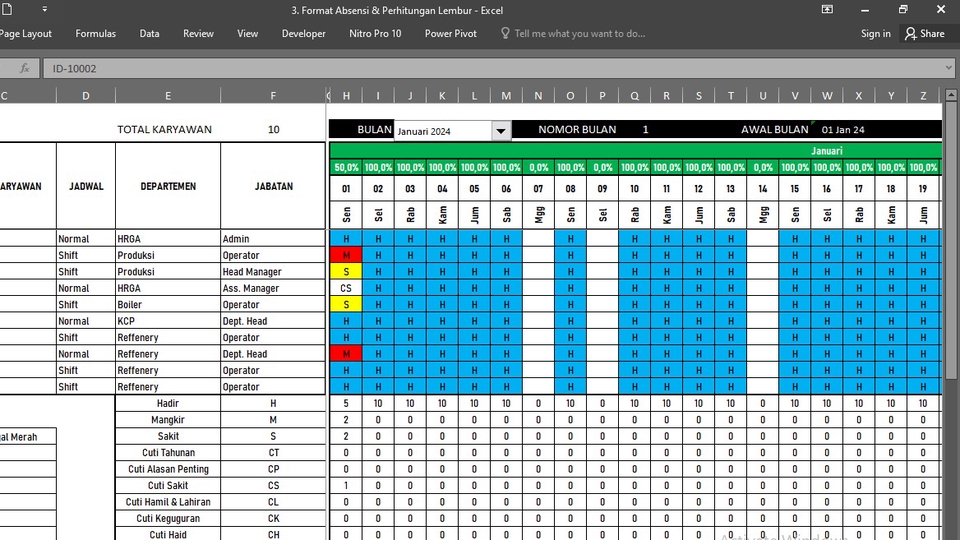 Jasa Pembuatan Template Excel untuk data Kontrol Absensi & dan Perhitungan Lembur | Excel