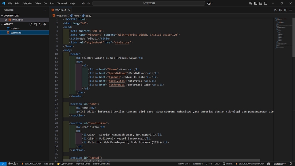 CODE PEMROGRAMAN DART, HTML, AND CSS