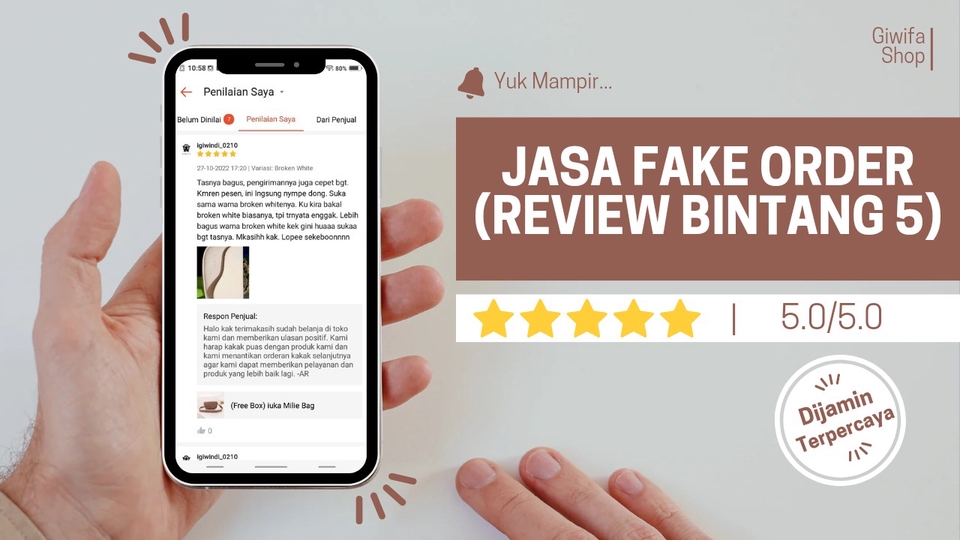 Jasa Fake Order Shopee dan Tiktok (Review Bintang 5)