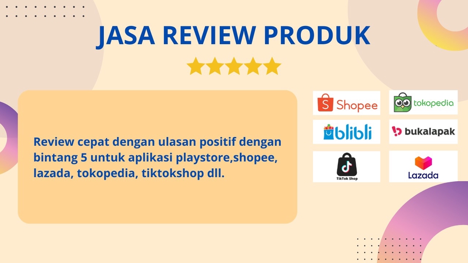 Memberi review & ulasan bintang 5 shopee,tokopedia,lazada,blibli (request)