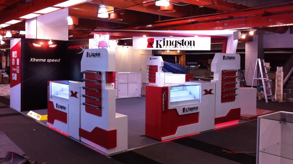 ออกแบบบูธแสดงสินค้า เคาเตอร์ Corner Kiosk Exhibition Furniture