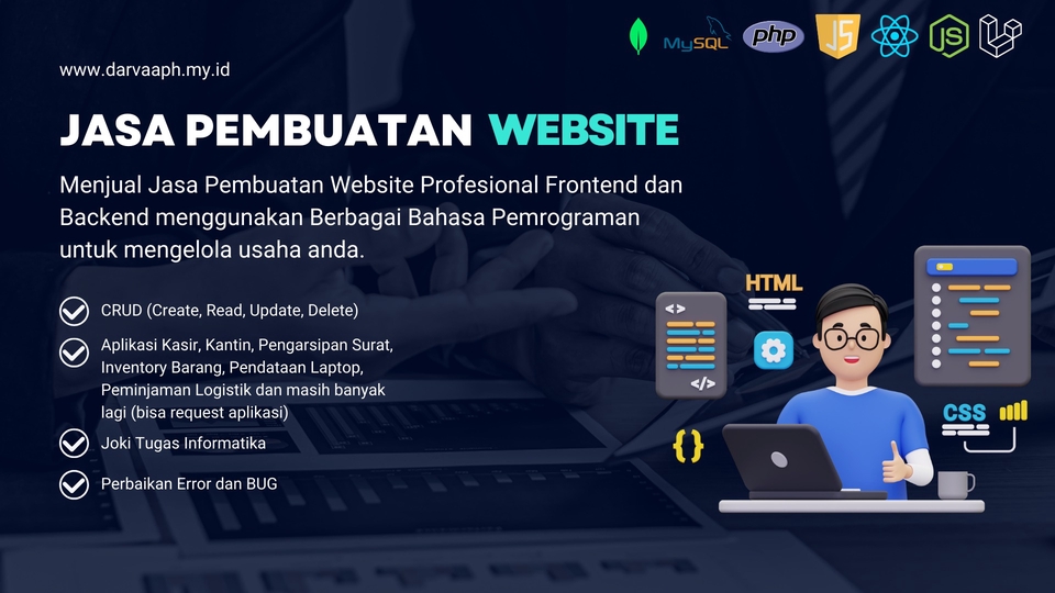 Jasa Pembuatan Aplikasi Website CRUD Frontend dan Backend Menggunakan Laravel, MySql dan Lain Lain