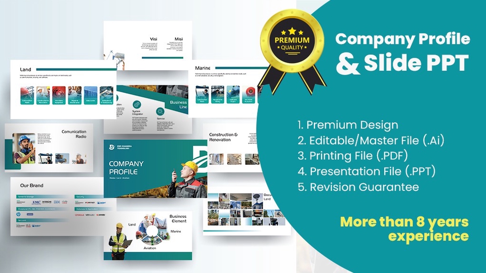 Company profile profesional untuk bisnis dengan slide presentasi