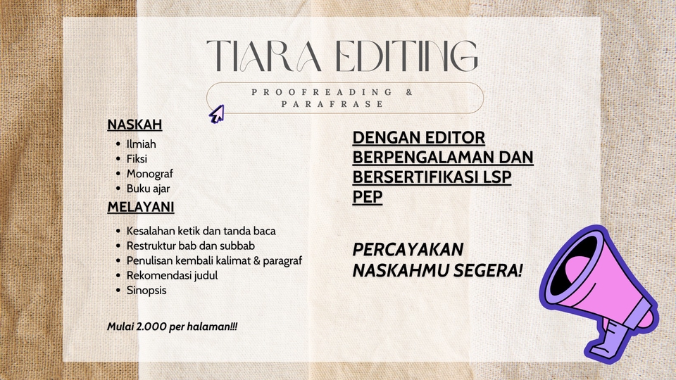Jasa Editing (Proofreading, Parafrase, Restruktur Bab dan Subbab, Sinopsis, dan Rekomendasi Judul)