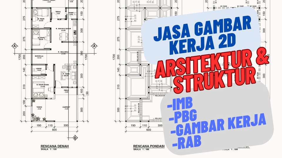 JASA GAMBAR BANGUNAN 2D UNTUK, IMB, PBG, GAMBAR KERJA SHOPDRAWING & DED