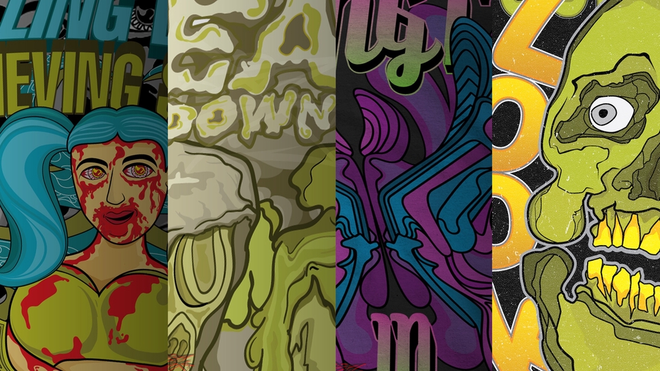 Desain ilustrasi Monster Grime art untuk merchandise kaos poster jaket ...