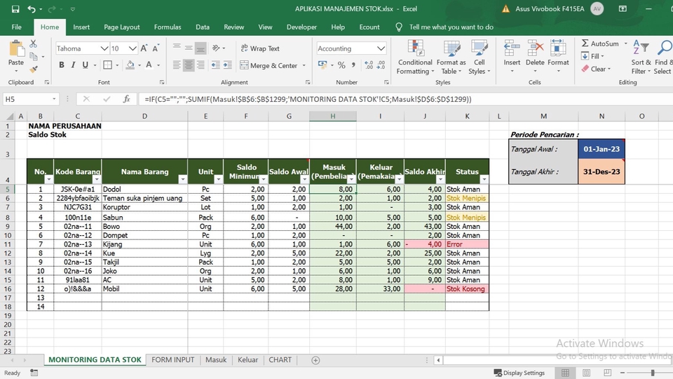 APLIKASI MANAJEMEN STOK EXCEL