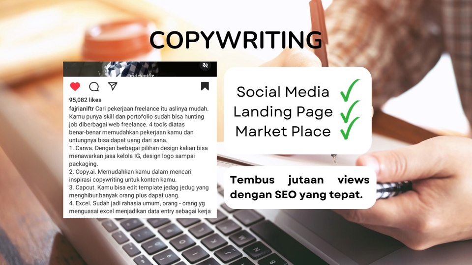 Jasa penulisan artikel, copywriting, script untuk sosial media dan website