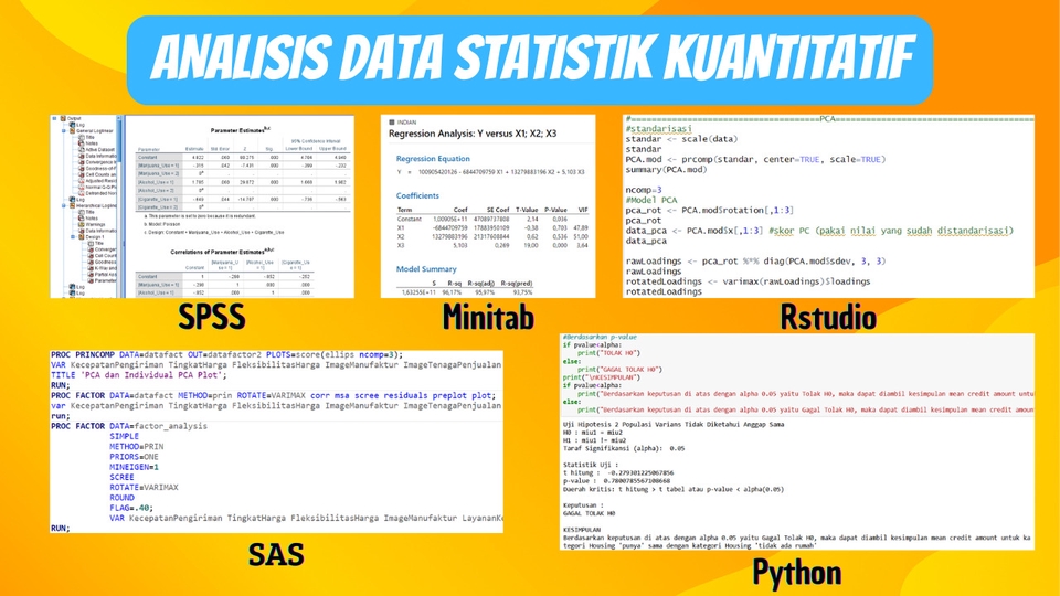 Analisis Data Diagnostic Statistik SPSS V.26, Minitab V.19, Rstudio, Python | Akurat | Interpretasi