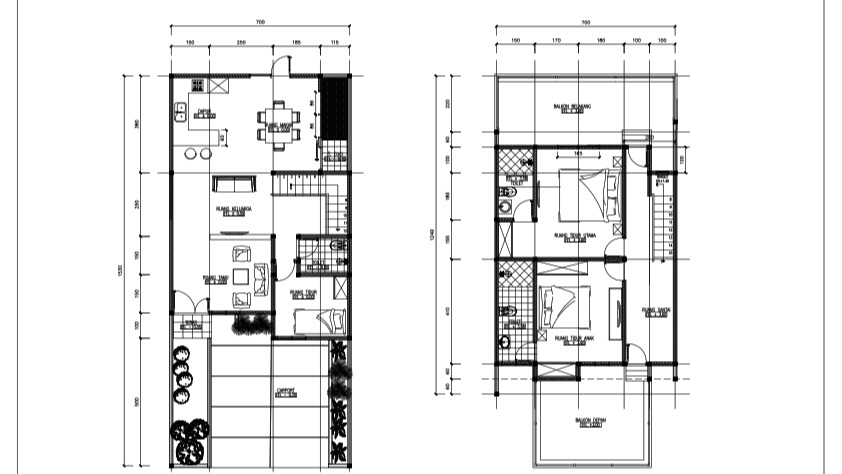 Layout Denah 2D Rumah Tinggal 1 dan 2 Lantai 2 x 24 jam selesai
