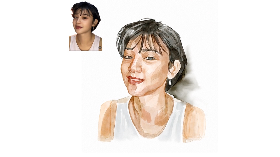 Gambar potret dengan tehnik watercolor