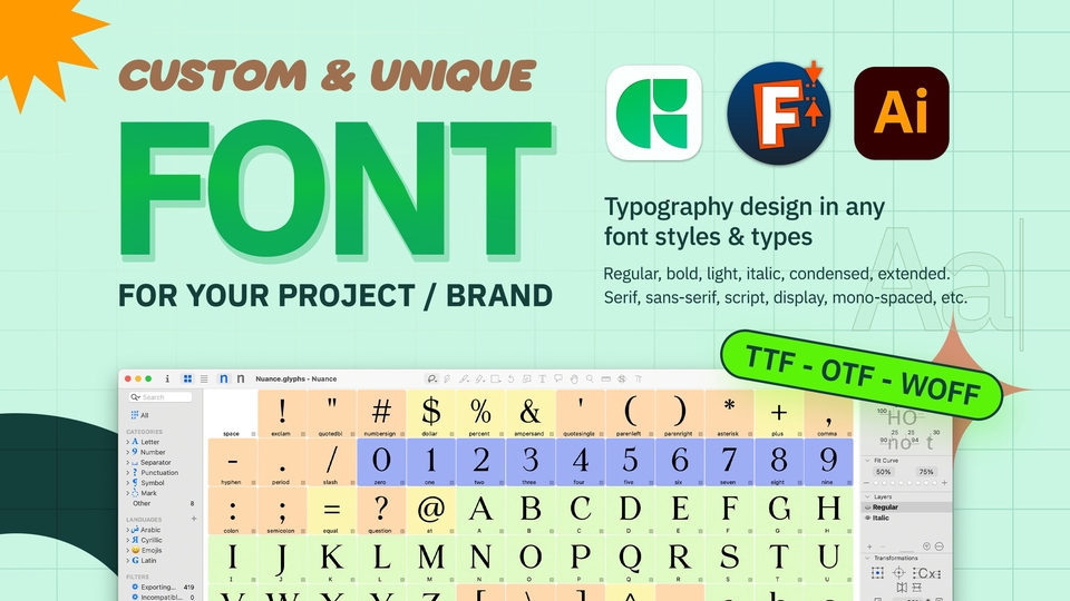 Membuat font kustom untuk merek, web, dan proyek, unik dan orisinal
