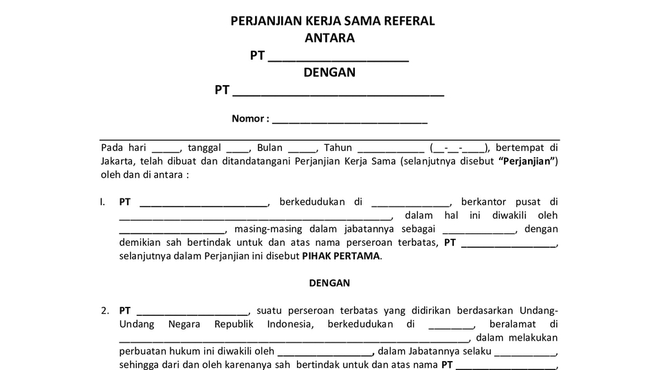 Pembuatan Perjanjian Kerjasama/NDA/MOU