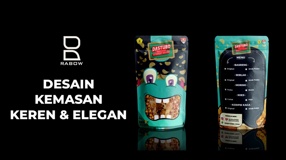 desain kemasan pouch, box dll menarik dan elegan