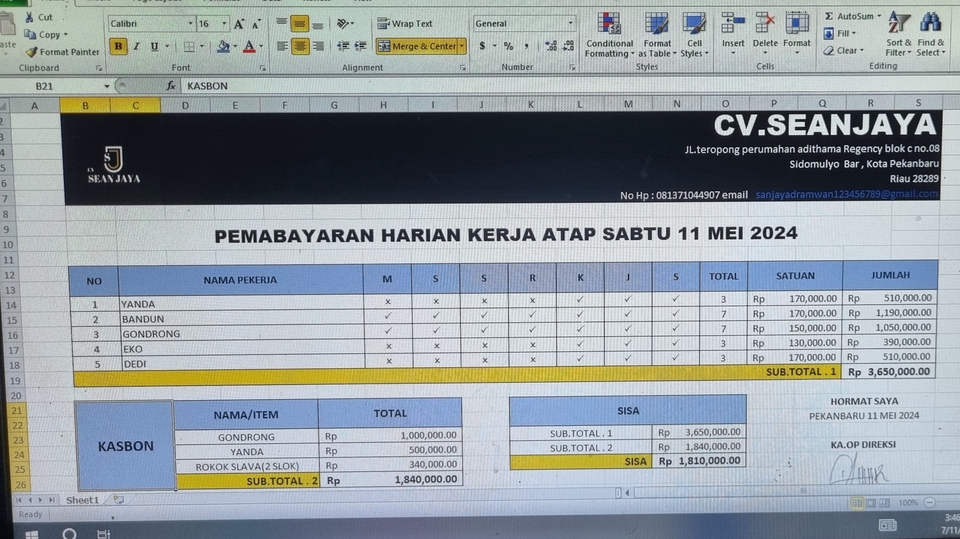 Input data dalam bentuk excel