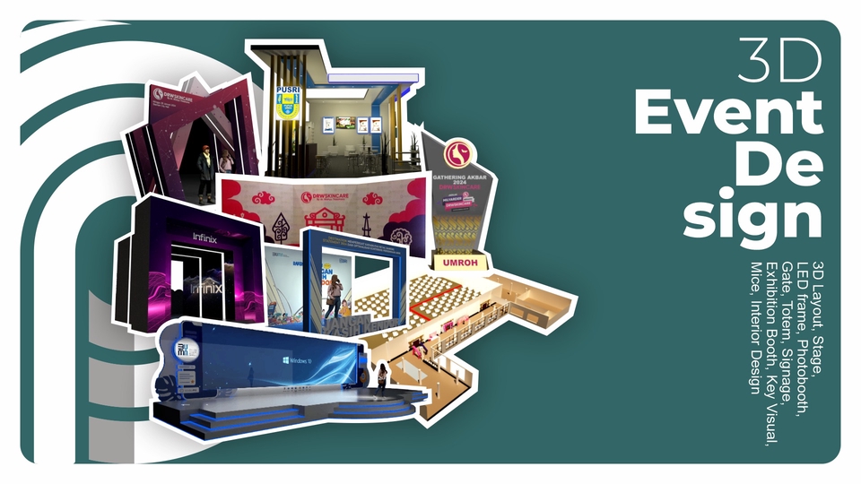 Desain Visualisasi 3D Event (Layout, Stage, Gate, Booth, etc)