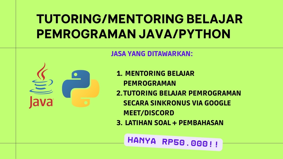 Tutoring/Mentoring Programming Python atau Java Secara Online