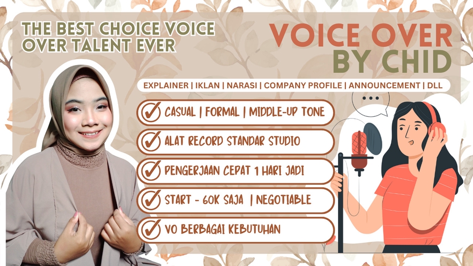 Voice Over Wanita Cheer Up Kualitas Studio