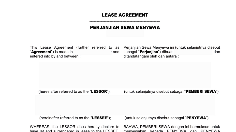 Lease Agreement / Perjanjian Sewa Menyewa