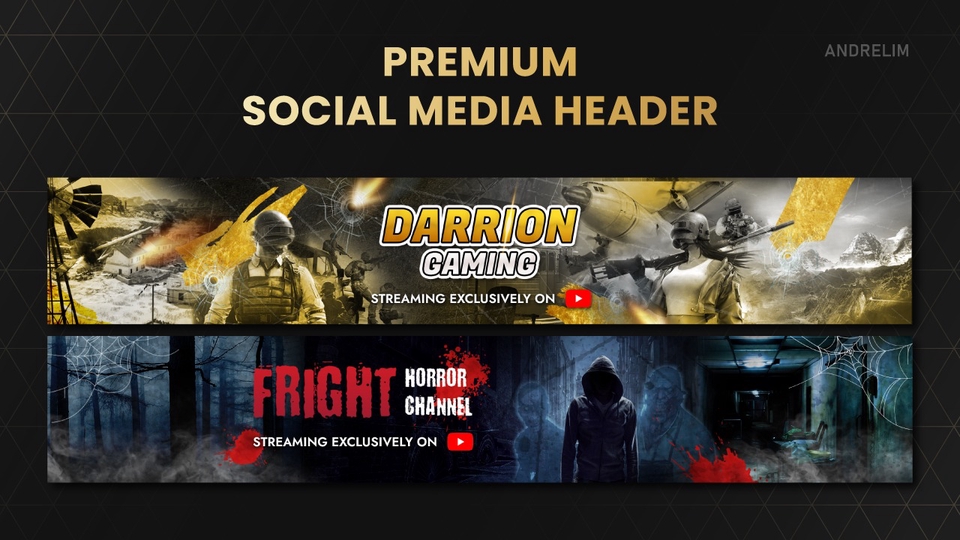 Desain Gaming Banner Header untuk YouTube, Twitch, Twitter